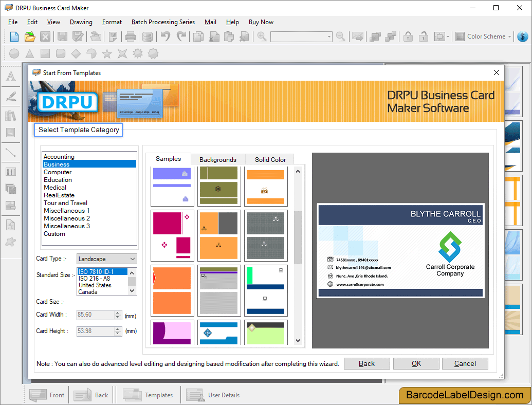 Screenshots of business card maker software to know how to create ...