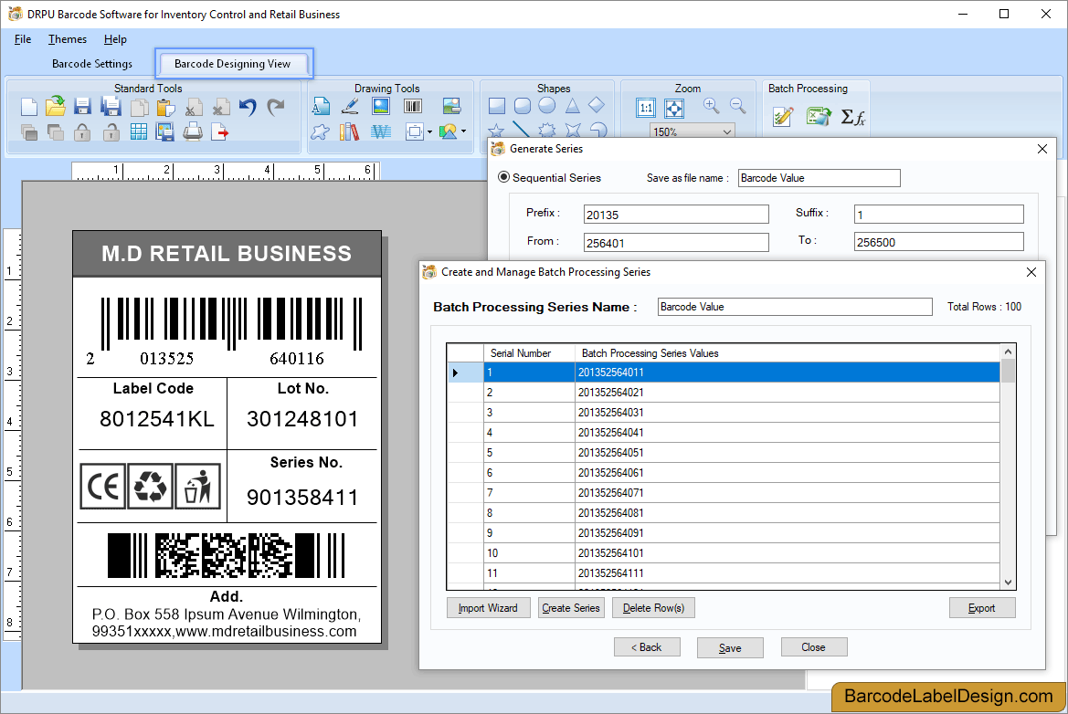 Screenshots of Barcode Label Design Software for Inventory Control
